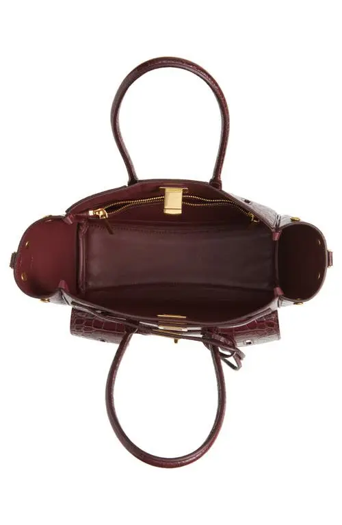 Balenciaga Mini Bel Air Croc Embossed Leather Tote - Dark Burgundy